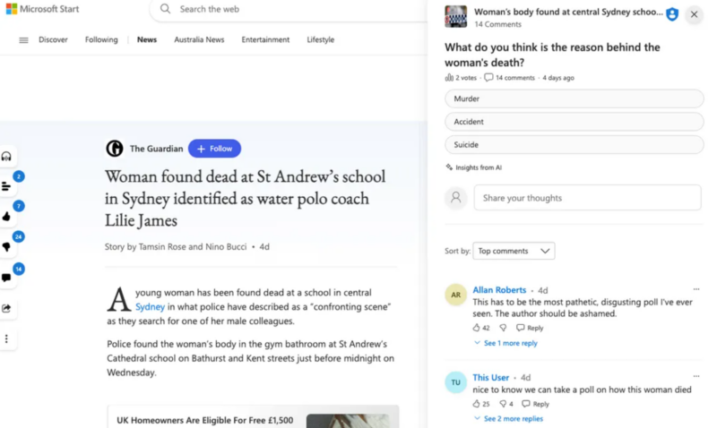 Microsoft criticized by The Guardian for AI-generated poll | DailyAI